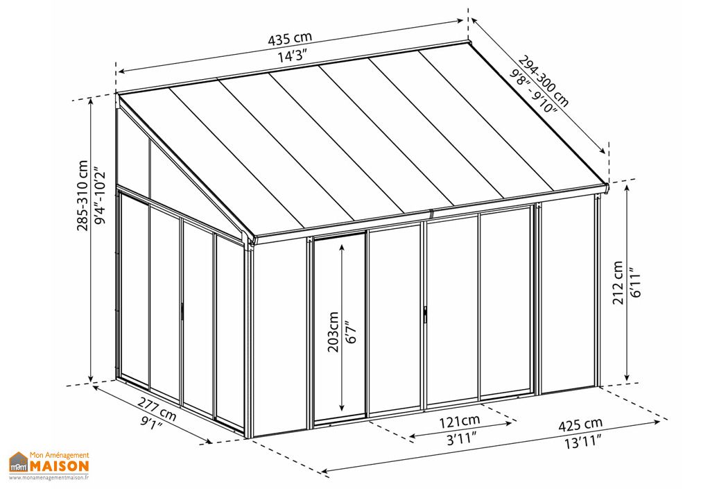 Véranda en aluminium et polycarbonate Sanremo grise - 4,25 x 2,77 m ...