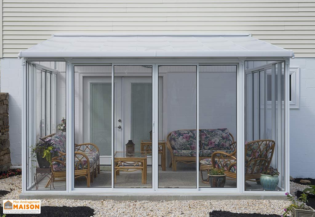 Véranda en aluminium et polycarbonate Sanremo blanche - 4,25 x 3,67 m ...