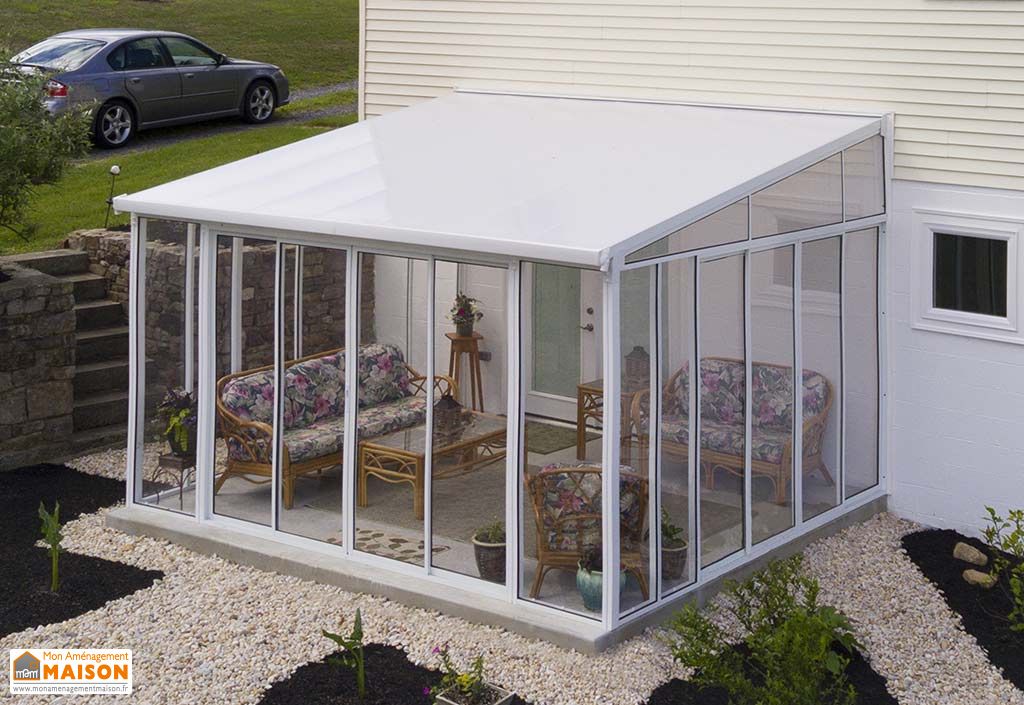 Véranda en aluminium et polycarbonate Sanremo blanche - 4,25 x 3,67 m ...