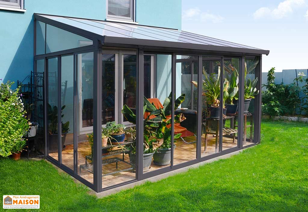 Véranda en aluminium et polycarbonate Sanremo grise - 5,46 x 2,77 m ...