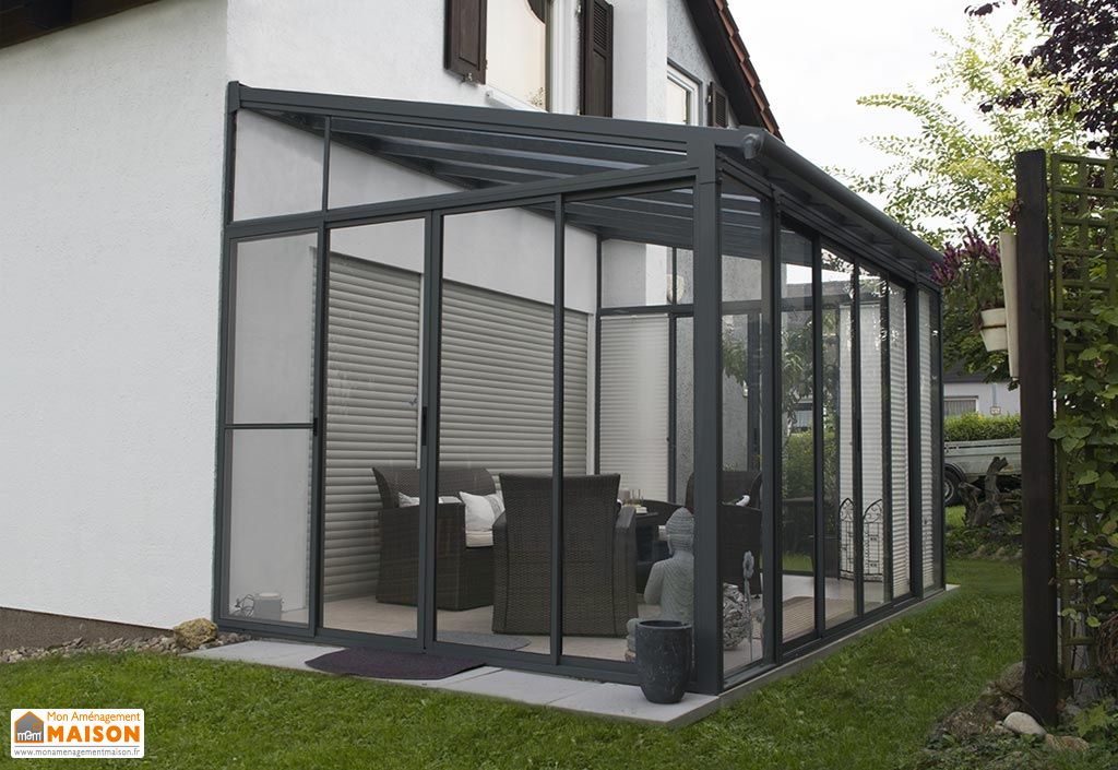 Véranda en aluminium et polycarbonate Sanremo grise - 5,46 x 2,77 m ...