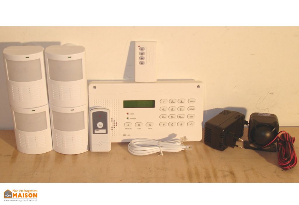Système d’alarme sans fil : 4 détecteurs de mouvement + unité centrale ...