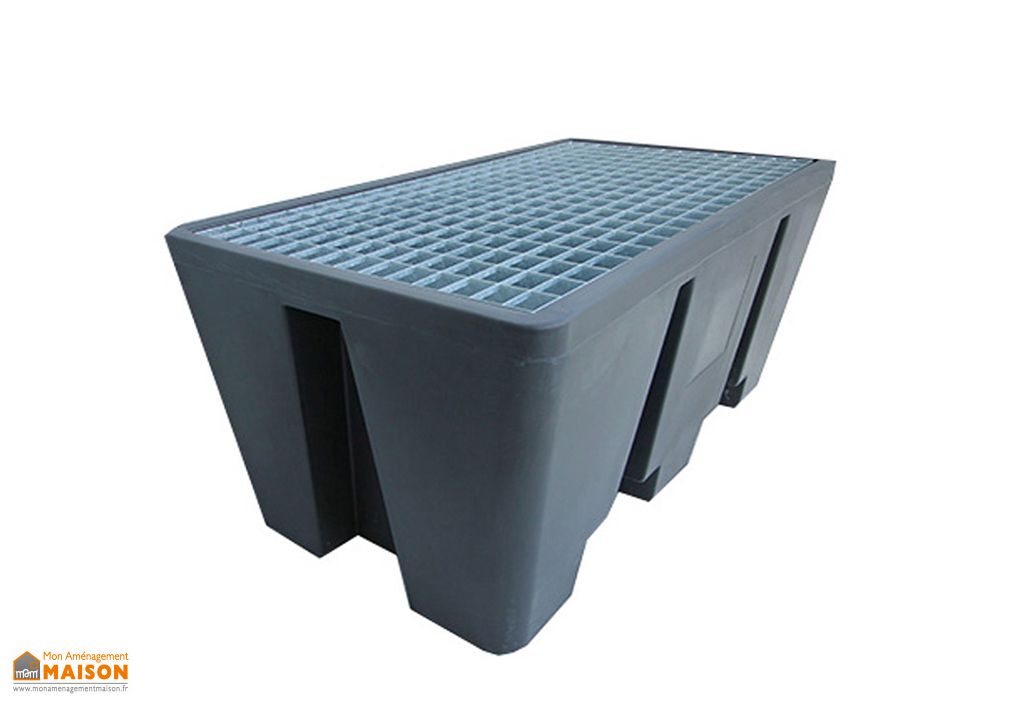 Bac de rétention en PEHD gris avec caillebotis acier – 130 x 70 x 56 cm ...