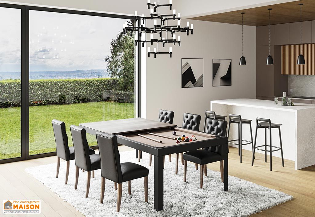 Billard convertible en table à manger noir - 216 x 120 x 77 cm - Conver ...