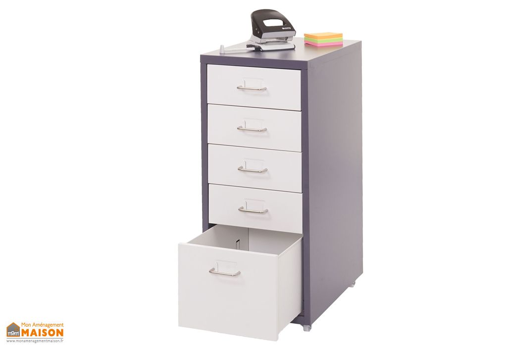 Caisson de bureau en acier thermolaqué 5 tiroirs - Boston blanc - Heute ...