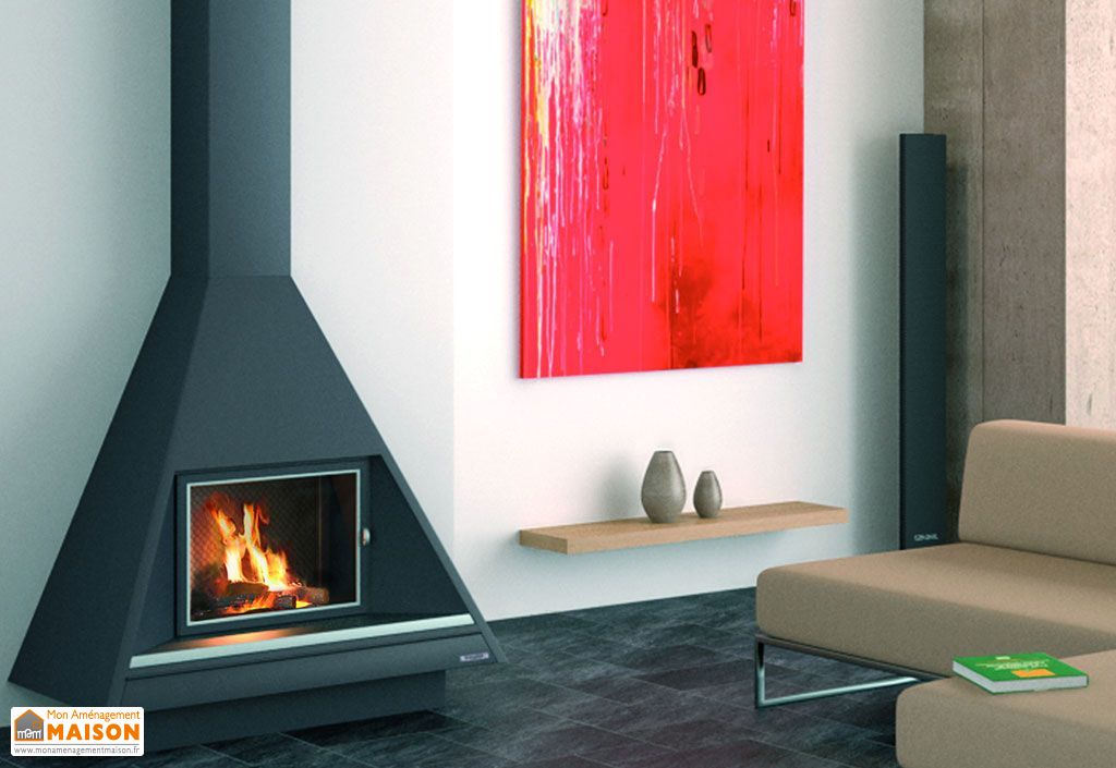 Cheminée Frontale avec Porte Inox Satiné, Base et Foyer Fonte CH88 ...