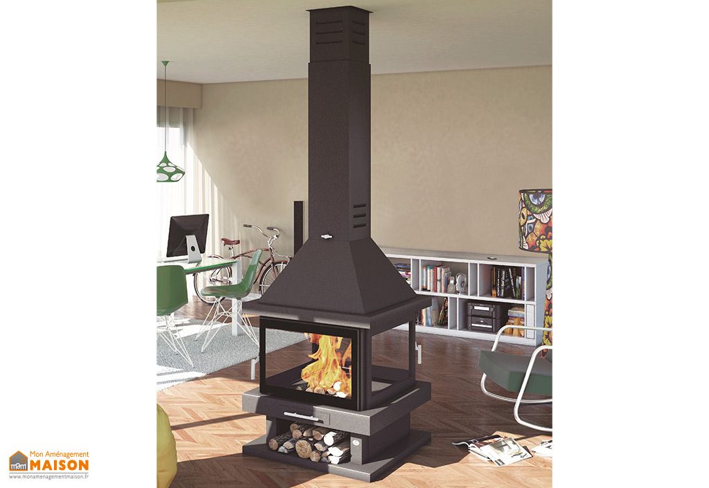 Cheminée double combustion centrale en acier - 14 kW - FM Calefaccion