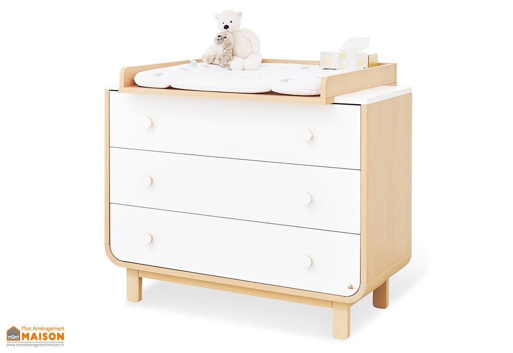 Commode Table à Langer en Bois 3 Tiroirs Couleur Bois et Blanc Round ...