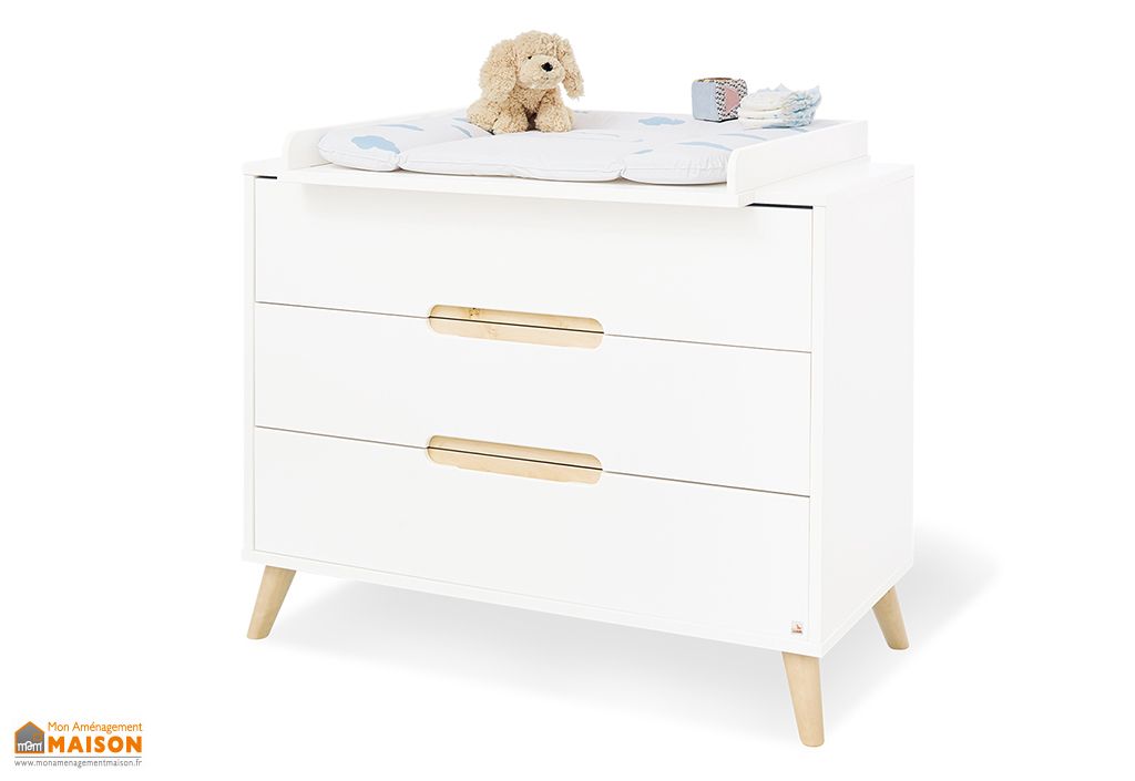 Commode table à langer en bois blanc 3 tiroirs - Move - Pinolino