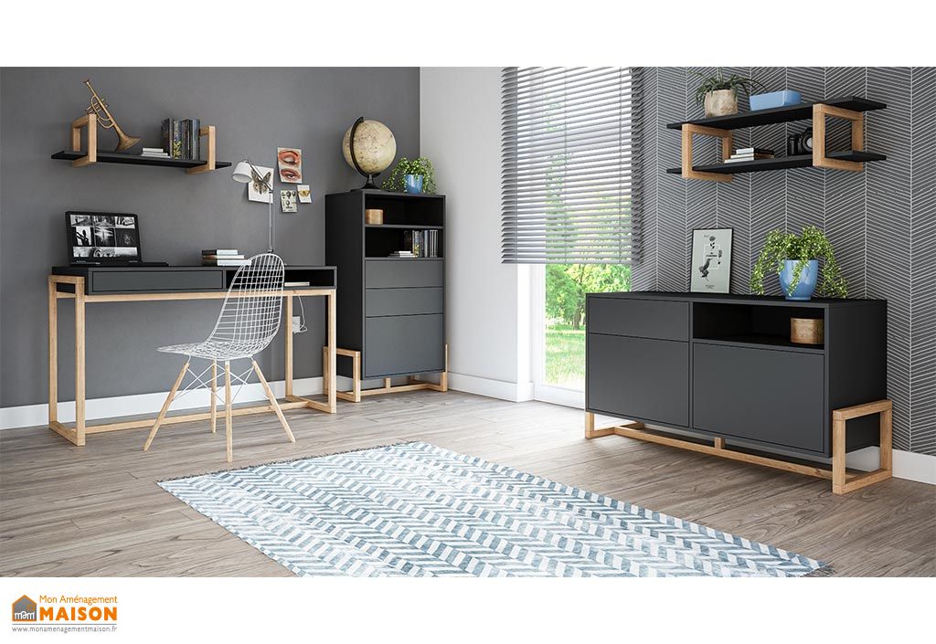 Meubles de bureau en bois Oslo : 1 bureau, 2 commodes et 2 étagères ...