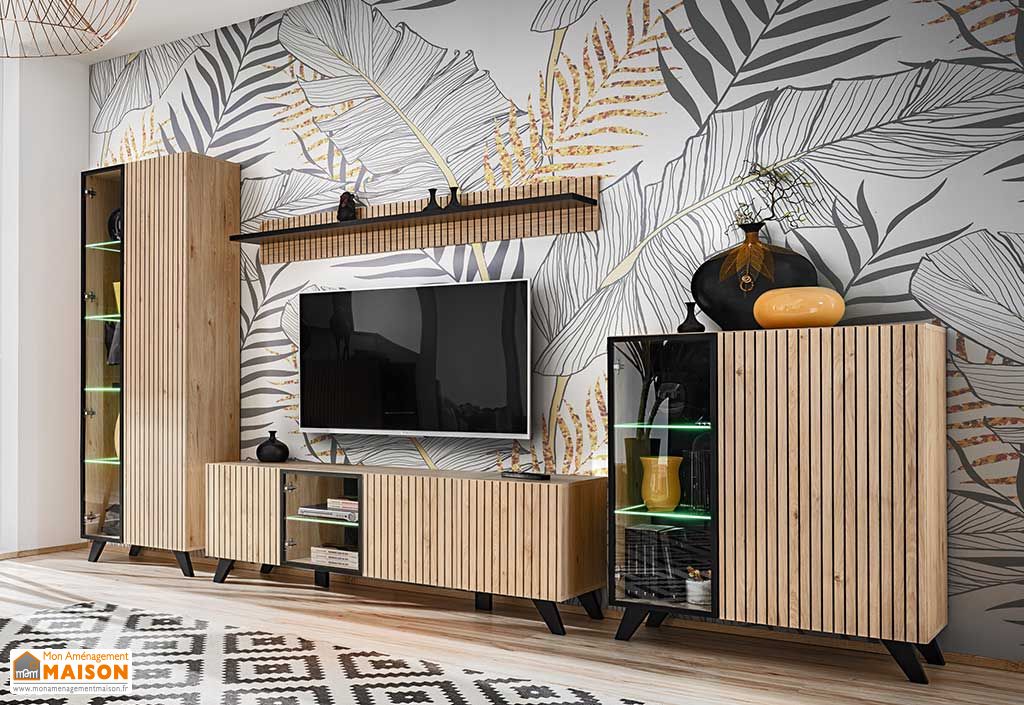 Ensemble meuble TV + armoires en bois avec vitrines – Liam - ASM