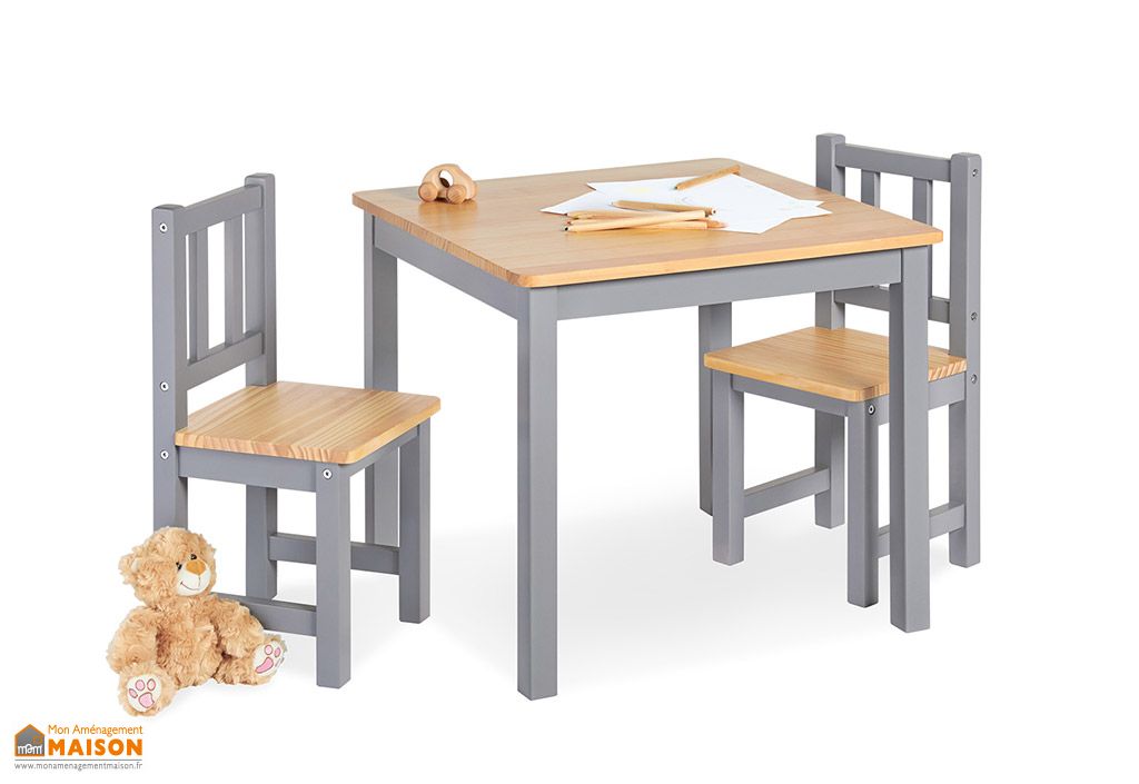 Ensemble Table et Chaises Fenna pour Enfants Bois Gris 57 x 57 cm ...