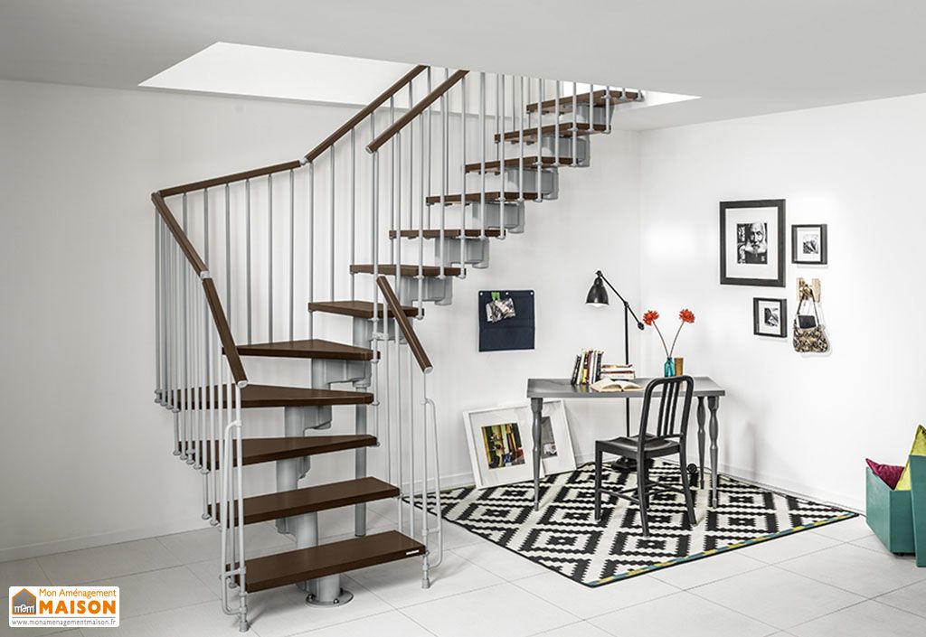 Escalier modulaire demi-tournant Kompact hêtre foncé et acier L 89 cm - Fontanot