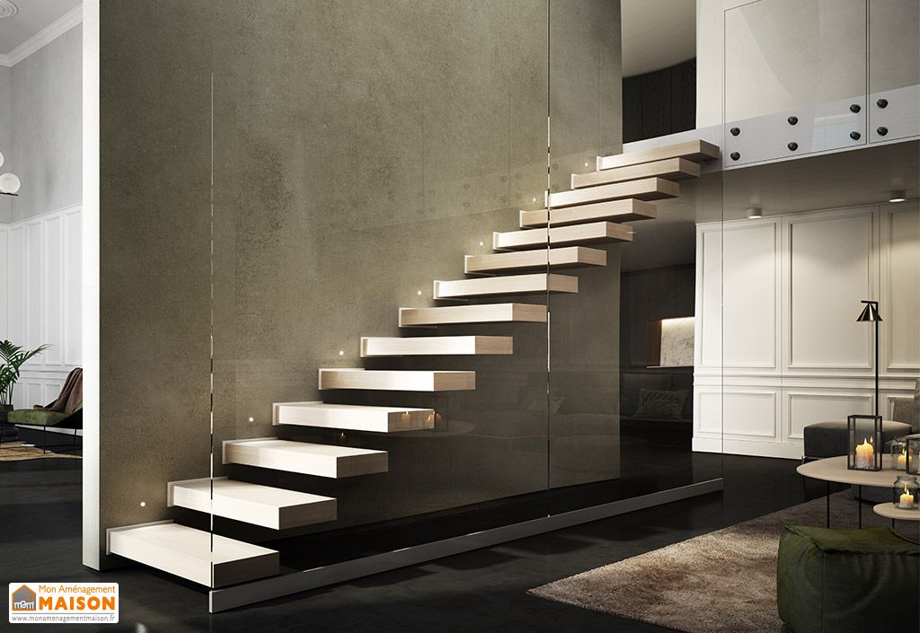 Escalier droit en bois et acier 12 marches Cantilever – largeur 80 cm ...
