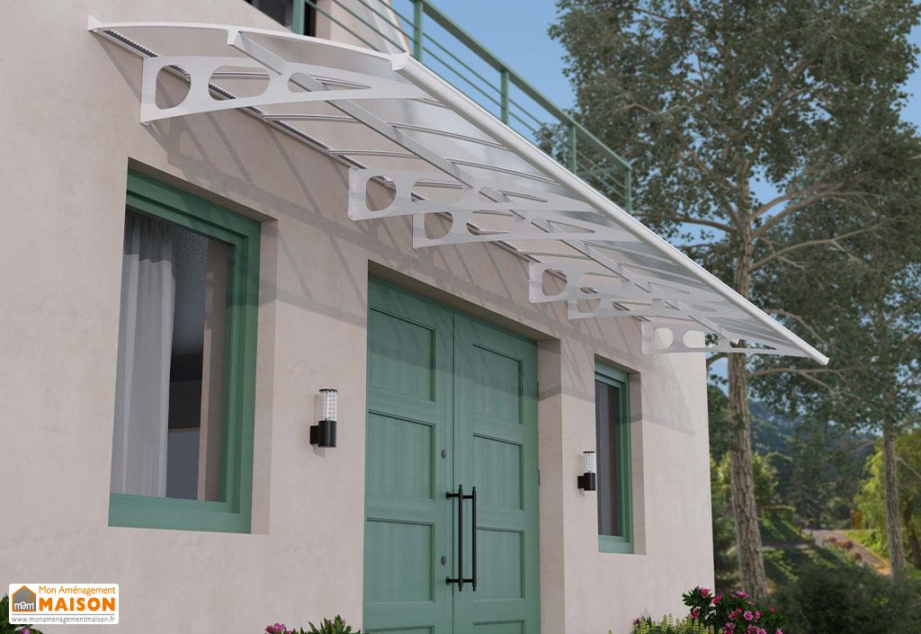 Auvent de porte aluminium et polycarbonate Bordeaux - 139 x 670 cm ...