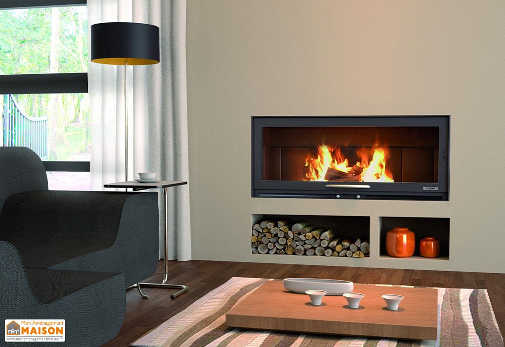 Insert cheminée panoramique sur pieds avec foyer fermé - BV - Focgrup