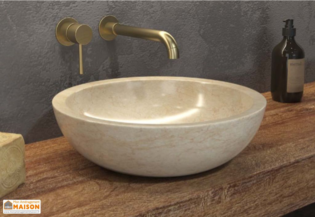 Vasque à poser en pierre naturelle Karag - Ø 40 x 12 cm - Karag