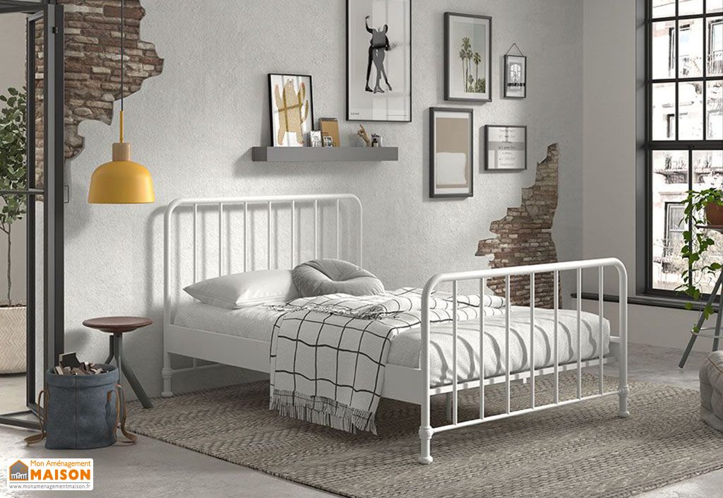 Lit double en métal + sommier Bronxx – 140 x 200 cm - Vipack