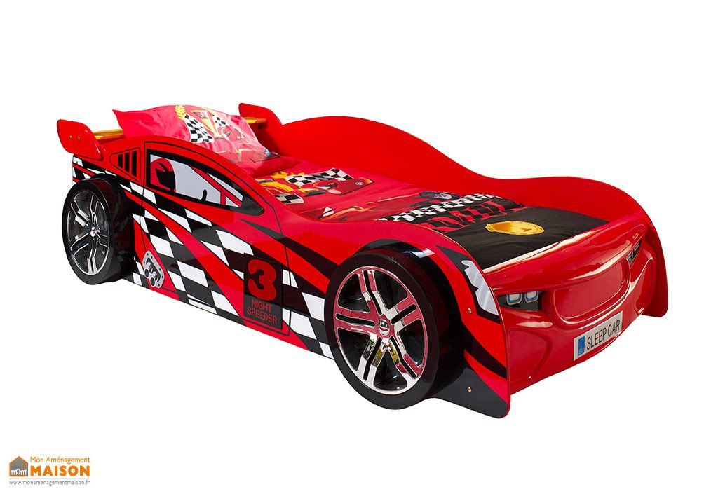 Lit Voiture Rouge en Bois pour Enfant 90 x 200 cm Night Speeder - Vipack