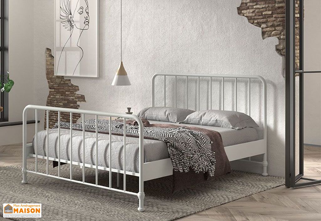 Lit Queen size en métal + sommier Bronxx – 160 x 200 cm - Vipack