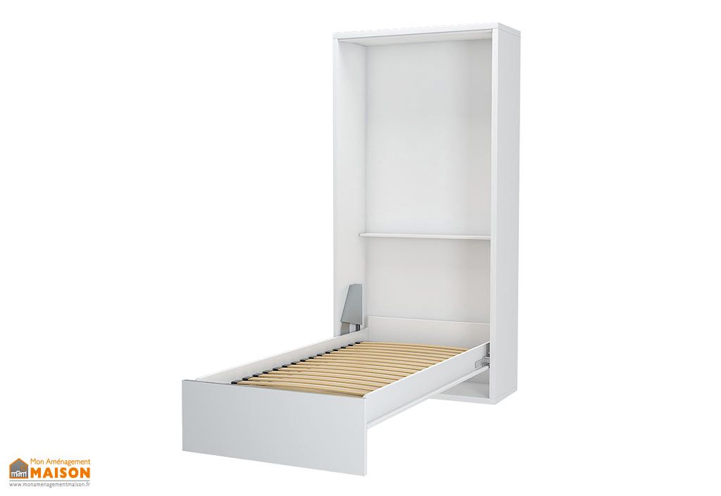 Lit escamotable simple en bois blanc 90 x 200 cm - Chypre - LeaderBed