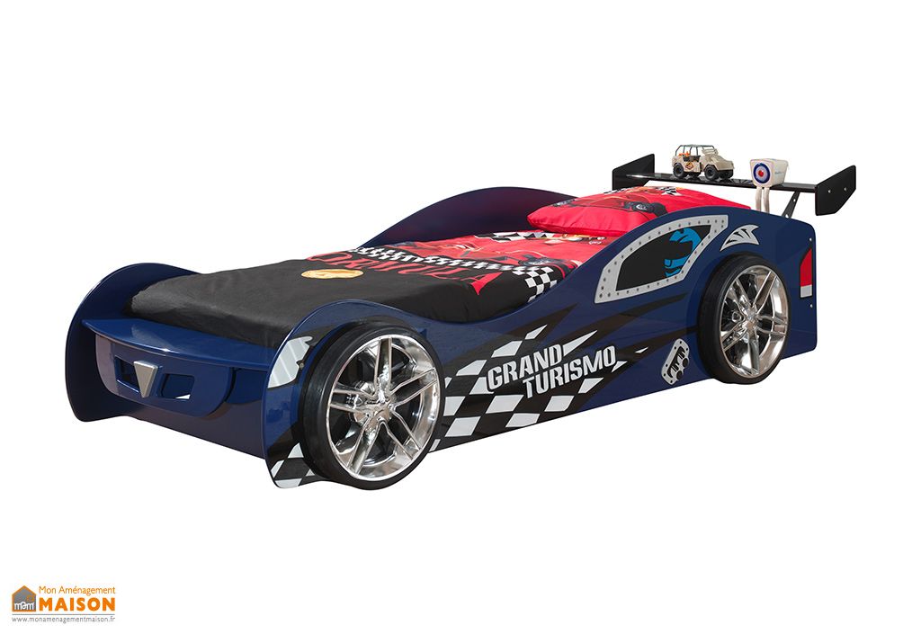 Lit Voiture Bleu en Bois pour Enfant 90 x 200 cm Grand Turismo - Vipack