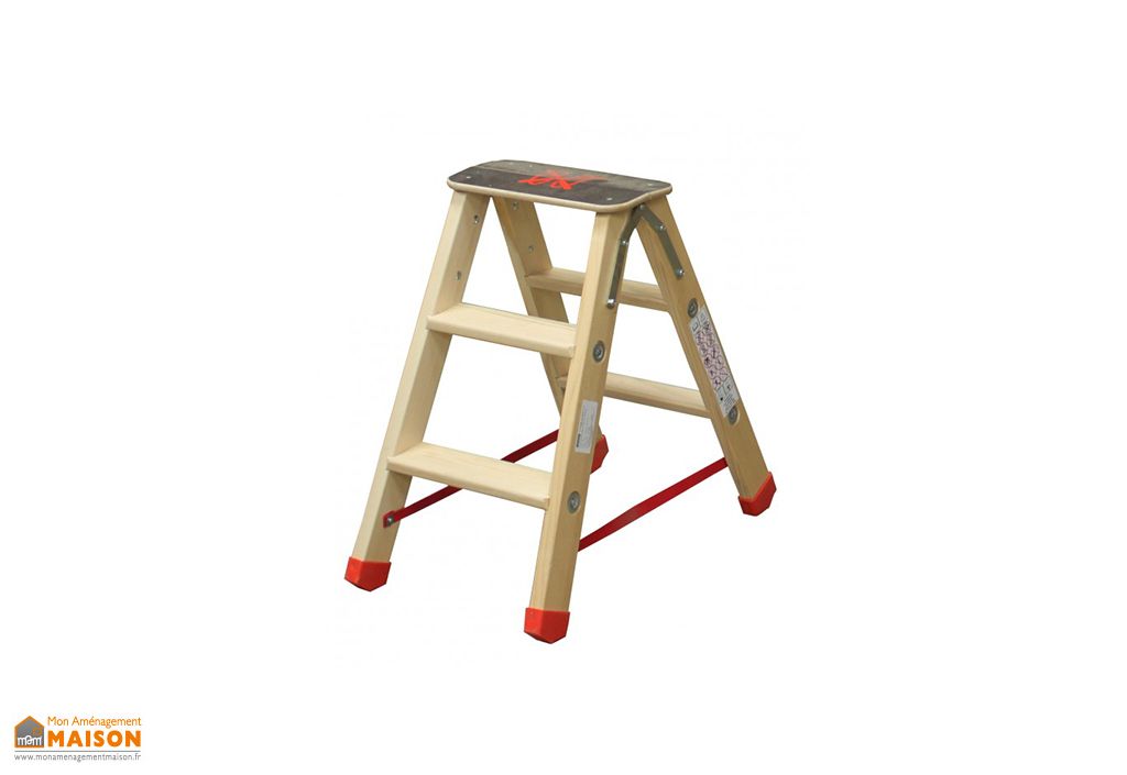 Escabeau double en bois avec tablette - Monnet-Seve