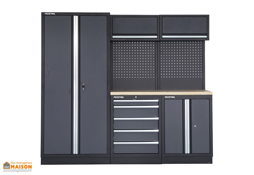 Meuble d’atelier avec rangements et établi Apollo 1 – 227 x 46 x 200 cm ...