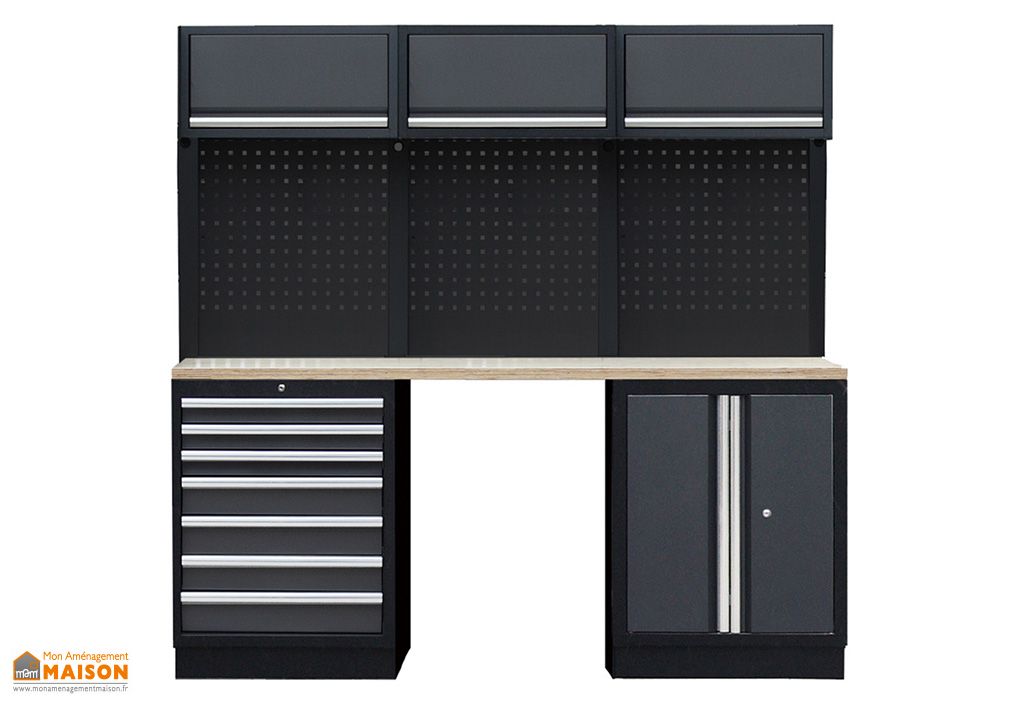Meuble d’atelier avec rangements et établi Apollo 8 – 204 x 46 x 200 cm ...