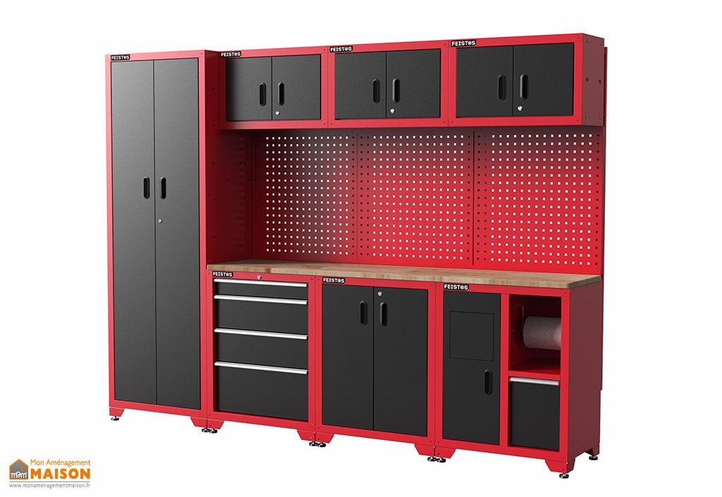 Meuble d’atelier avec rangements et établi Juno 3 – 264 x 45 x 198 cm ...