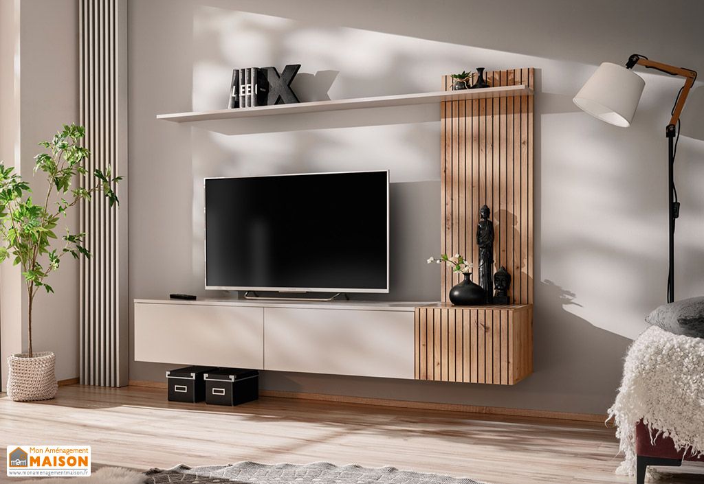 Meuble TV mural en bois avec étagère – Solo - ASM