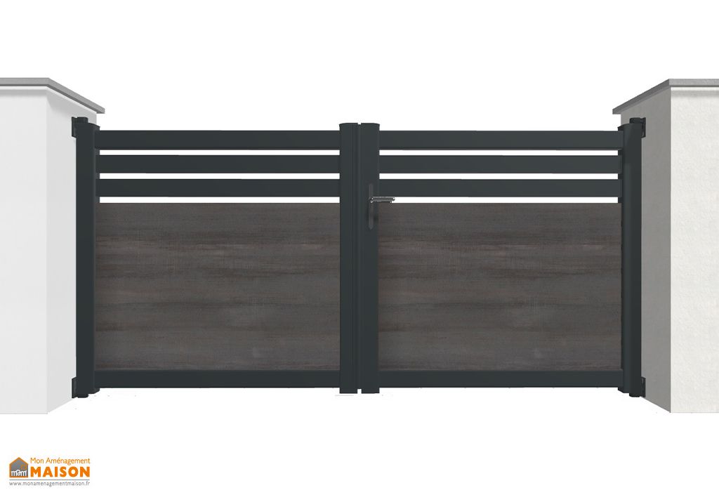Portail battant aluminium et HPL 3,50 m motorisé – semi ajouré - Modulo ...