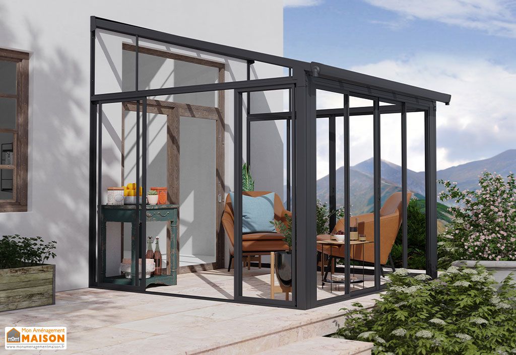 Véranda en aluminium et polycarbonate Sanremo grise – 3,05 x 2,77 m ...