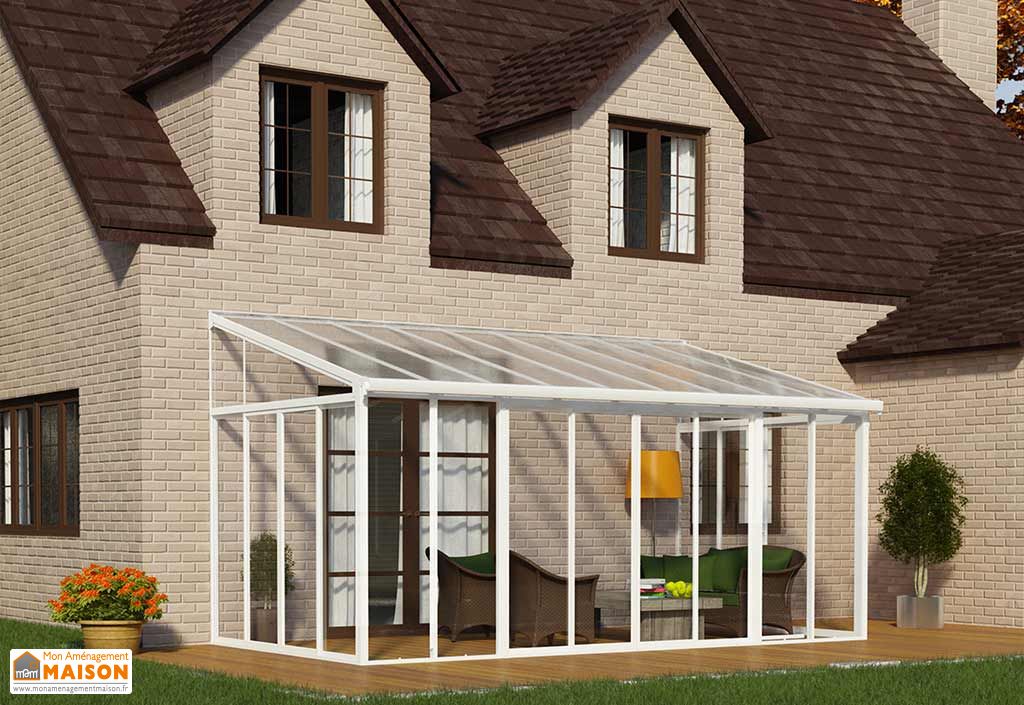 Véranda en aluminium et polycarbonate Sanremo blanche - 5,46 x 2,77 m ...