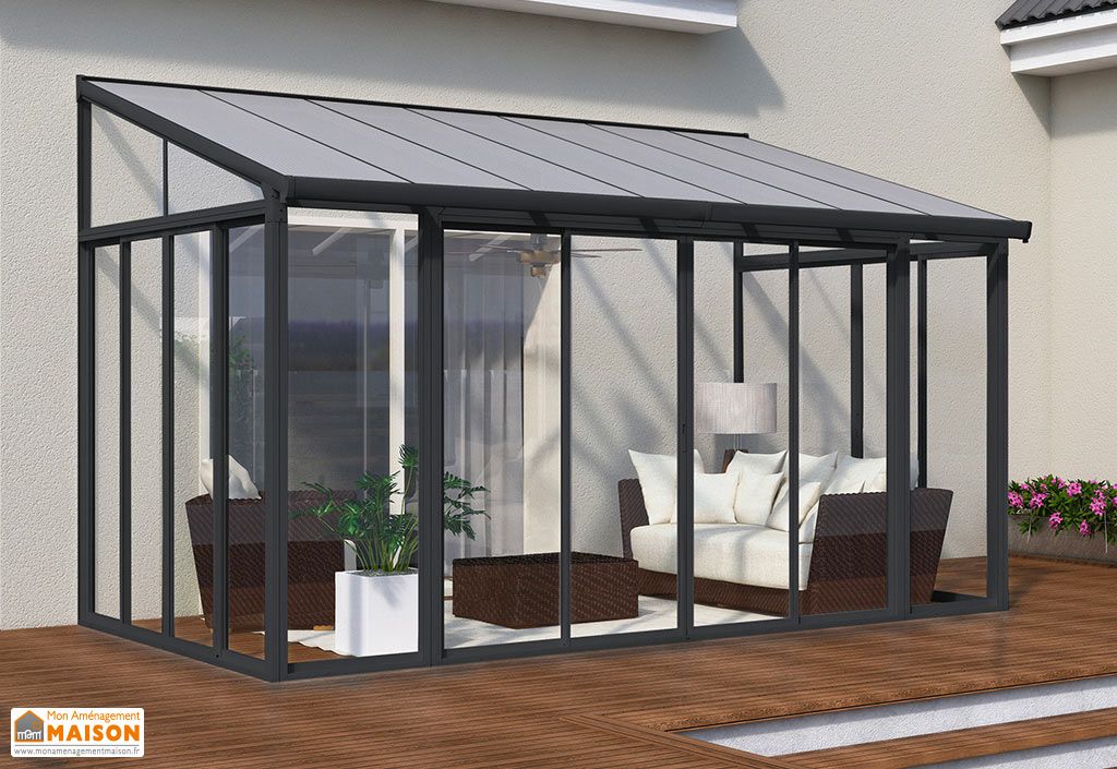Véranda en aluminium et polycarbonate Sanremo grise - 5,46 x 2,77 m ...
