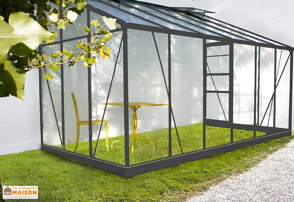 Véranda en Verre et Aluminium Gris Solarium 7,22m² - Chalêt-Jardin